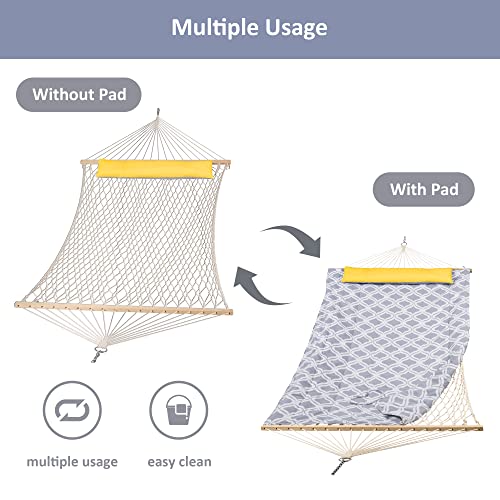 SUNCREAT Portable Double Rope Hammock with Pad, Two Person Tree Hammock for Garden, Backyard, Patio, Poolside, Gray Drops