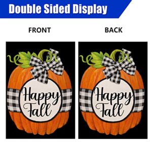 Covido Home Decorative Pumpkin Garden Flag, Happy Fall House Yard Outdoor Welcome Decor Buffalo Plaid Check Sign, Farmhouse Autumn Outside Decoration Seasonal Burlap Small Flag Double Sided 12 x 18