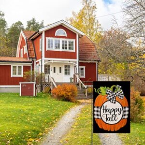 Covido Home Decorative Pumpkin Garden Flag, Happy Fall House Yard Outdoor Welcome Decor Buffalo Plaid Check Sign, Farmhouse Autumn Outside Decoration Seasonal Burlap Small Flag Double Sided 12 x 18