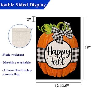 Covido Home Decorative Pumpkin Garden Flag, Happy Fall House Yard Outdoor Welcome Decor Buffalo Plaid Check Sign, Farmhouse Autumn Outside Decoration Seasonal Burlap Small Flag Double Sided 12 x 18