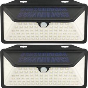 WBM Smart Solar Outdoor Lights, 100 LED IP65 Waterproof, Security Lights for Front Door, Yard, Garage, Deck(2pack) , White