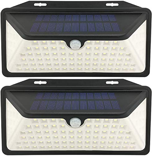 WBM Smart Solar Outdoor Lights, 100 LED IP65 Waterproof, Security Lights for Front Door, Yard, Garage, Deck(2pack) , White