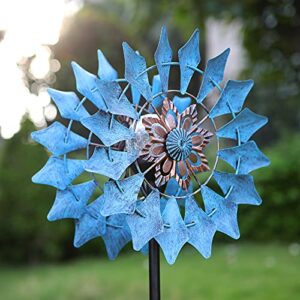 solar wind spinner azure 360 degrees rotate with multicolor crackle glass globe led light kinetic dual direction wind spinner for garden backyard lawn decoration