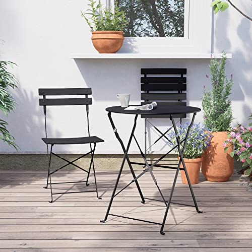 Grand patio 3pc Metal Folding Bistro Set, 2 Chairs and 1 Table, Weather-Resistant Outdoor/Indoor Conversation Set for Patio, Yard, Garden-Black