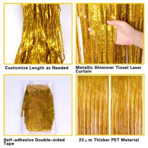 2 Pack 3.2ft x 8.2ft Gold Metallic Foil Curtains, Big Laser Glitter Fringe Rain Curtain Photo Booth Backdrop Tinsel Curtain Streamer for Birthday Wedding Graduations Christmas Event Party Supplies