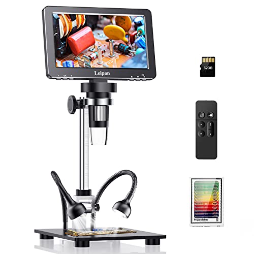 Leipan DM9H HDMI Coin Microscope with 7" IPS Screen,1200X Magnification Soldering Microscope,Longer 8.5" Stand,Digital Microscope with 32GB Card,Windows/Mac/TV Compatible