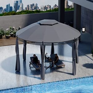 tangkula 11.5×11.5 ft round patio gazebo, 2-tier dome gazebo with removable side curtains, heavy duty steel frame, outdoor gazebo pavilion for backyard, deck, poolside, garden (grey)