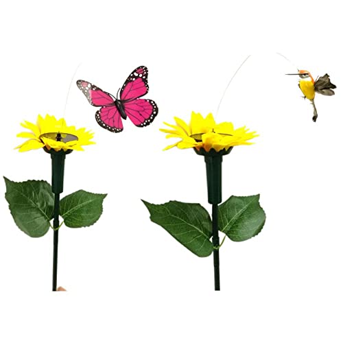 Fluttering Solar Butterfly,Solar Dancing Hummingbird & Butterfly with Sunflower,Solar Powered Ornaments Decorative for Garden Yard Plants Flowers Patio Landscape Outside, One-size