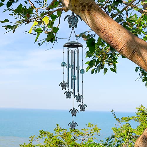 LESES Wind Chimes Sea Turtle Wind Chime for Outside with 4 Aluminum Tubes, Windchimes Outdoors Clearance Home Garden Patio Decor Memorial Wind Chimes for Mom Grandma Unique Birthday Festival Gifts