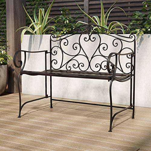 Lavish Home 80-OUTD-3 Durable and Stylish Accent Furniture Folding Garden Bench – Outdoor Seating with Scrollwork Design, Black