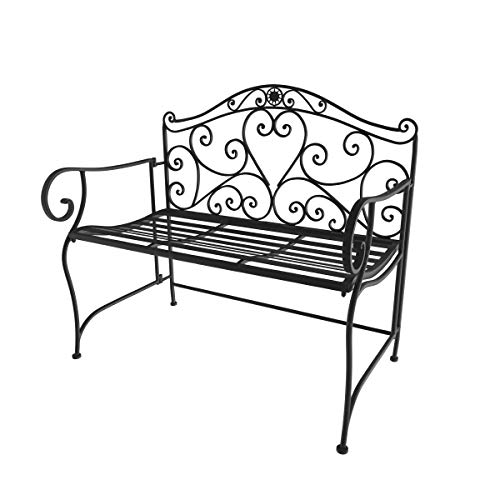 Lavish Home 80-OUTD-3 Durable and Stylish Accent Furniture Folding Garden Bench – Outdoor Seating with Scrollwork Design, Black