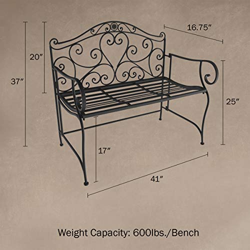 Lavish Home 80-OUTD-3 Durable and Stylish Accent Furniture Folding Garden Bench – Outdoor Seating with Scrollwork Design, Black