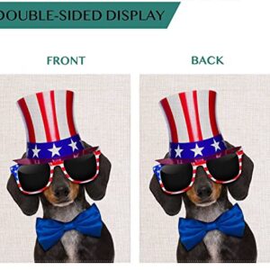 Uanvaha Dachshund Dog Garden Flag Double Sided Cute Sausage Puppy Wearing American Flag Hat Sunglasses Tie Welcome Small Yard Flag Seasonal Outside Decor Yard Farmhouse 12.5X18 Inch