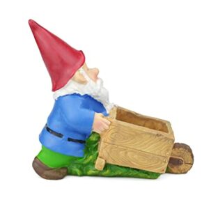 Cliocoo Garden Gnome Statue Planter-Funny Resin Gnome Figurine Holding a Wheelbarrow, Fairy Garden Gnome, Outdoor Décor for Home Lawn Yard Patio, 5.9 Inch (Gnome Holding Wheelbarrow)