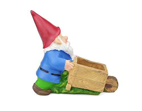 Cliocoo Garden Gnome Statue Planter-Funny Resin Gnome Figurine Holding a Wheelbarrow, Fairy Garden Gnome, Outdoor Décor for Home Lawn Yard Patio, 5.9 Inch (Gnome Holding Wheelbarrow)