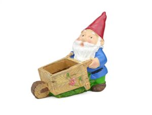 cliocoo garden gnome statue planter-funny resin gnome figurine holding a wheelbarrow, fairy garden gnome, outdoor décor for home lawn yard patio, 5.9 inch (gnome holding wheelbarrow)