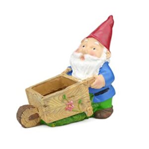 Cliocoo Garden Gnome Statue Planter-Funny Resin Gnome Figurine Holding a Wheelbarrow, Fairy Garden Gnome, Outdoor Décor for Home Lawn Yard Patio, 5.9 Inch (Gnome Holding Wheelbarrow)