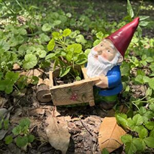 Cliocoo Garden Gnome Statue Planter-Funny Resin Gnome Figurine Holding a Wheelbarrow, Fairy Garden Gnome, Outdoor Décor for Home Lawn Yard Patio, 5.9 Inch (Gnome Holding Wheelbarrow)