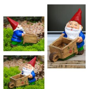 Cliocoo Garden Gnome Statue Planter-Funny Resin Gnome Figurine Holding a Wheelbarrow, Fairy Garden Gnome, Outdoor Décor for Home Lawn Yard Patio, 5.9 Inch (Gnome Holding Wheelbarrow)