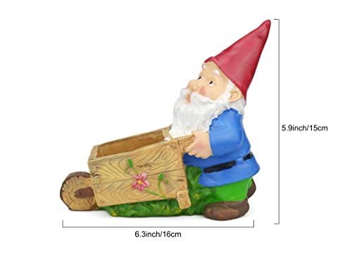 Cliocoo Garden Gnome Statue Planter-Funny Resin Gnome Figurine Holding a Wheelbarrow, Fairy Garden Gnome, Outdoor Décor for Home Lawn Yard Patio, 5.9 Inch (Gnome Holding Wheelbarrow)