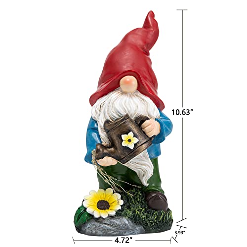 Garden Gnome Statue Outdoor Decor with Watering Can Solar Lights, Funny Knomes Figurines Watering Sunflower, Outside Decoration for Patio Yard Lawn Porch Ornaments Clearance Gardening Gift