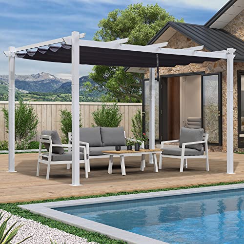 PURPLE LEAF Pergola with Retractable Canopy White Pergola Gazebo Patio Metal 10'X 13' Grape Trellis Pergola Pavilion Grill for Backyard Wooden Deck Garden Modern Outdoor Pergola, Navy Blue