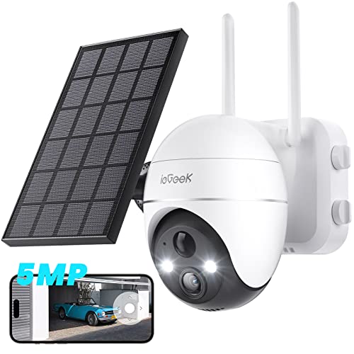 ieGeek 5MP Security Cameras Wireless Outdoor, Solar Camera Security Outdoor WiFi 360° PTZ Battery Powered with Spotlight & Siren/Motion Detection/Color Night Vision/2-Way Audio/IP65, Works with Alexa