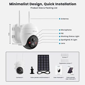 ieGeek 5MP Security Cameras Wireless Outdoor, Solar Camera Security Outdoor WiFi 360° PTZ Battery Powered with Spotlight & Siren/Motion Detection/Color Night Vision/2-Way Audio/IP65, Works with Alexa