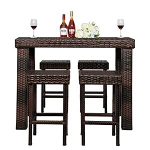 patio bar set,wicker outdoor table and 4 bar stools,5 piece patio furniture bar set pe wicker patio furniture outdoor bar set for poolside,backyard,garden,porches (brown-5 pcs)