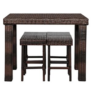 Patio Bar Set,Wicker Outdoor Table and 4 Bar Stools,5 Piece Patio Furniture Bar Set PE Wicker Patio Furniture Outdoor Bar Set for Poolside,Backyard,Garden,Porches (Brown-5 Pcs)