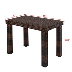 Patio Bar Set,Wicker Outdoor Table and 4 Bar Stools,5 Piece Patio Furniture Bar Set PE Wicker Patio Furniture Outdoor Bar Set for Poolside,Backyard,Garden,Porches (Brown-5 Pcs)