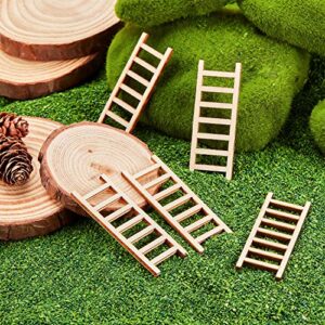 Skylety 20 Pcs Mini Wooden Step Ladder Fairy Garden Ladder Furniture Miniature Ladder Dollhouse Ornament DIY Craft Accessory for Landscape Decor