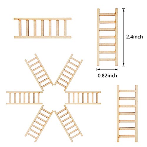 Skylety 20 Pcs Mini Wooden Step Ladder Fairy Garden Ladder Furniture Miniature Ladder Dollhouse Ornament DIY Craft Accessory for Landscape Decor