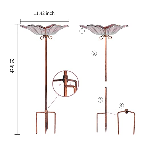 Glass Bird Baths for Outdoors, Garden Birdbaths Outside Birdfeeder with Metal Stake Blue