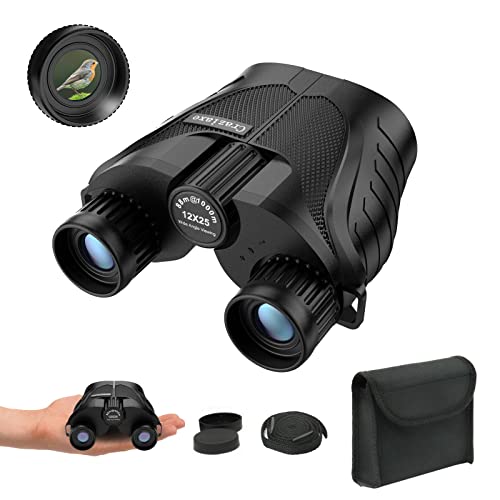 Craziaxe Travel Binoculars for Adults and Kids- 12x25 Mini Binoculars High-Powered Night Vision for Bird Watching, Hunting, Concert, Theater - Long Range, Auto Focus Binoculars (Black)