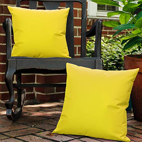 Lewondr Waterproof Outdoor Throw Pillow Cover, 2 Pack Solid PU Coating Throw Pillow Case UV Protection Garden Cushion Cover for Patio Sofa Couch Balcony 18"x18"(45x45cm) - Yellow