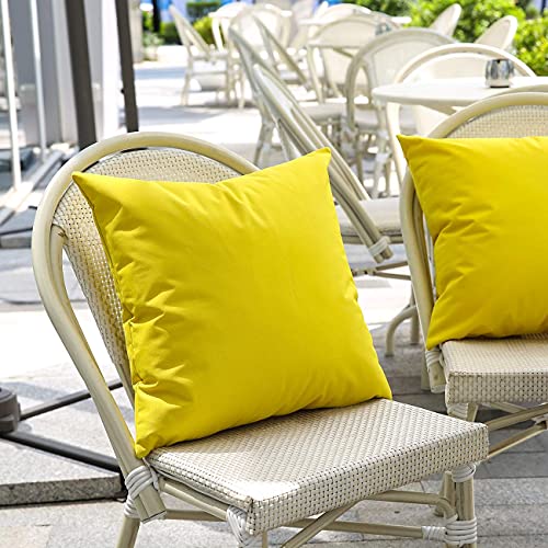 Lewondr Waterproof Outdoor Throw Pillow Cover, 2 Pack Solid PU Coating Throw Pillow Case UV Protection Garden Cushion Cover for Patio Sofa Couch Balcony 18"x18"(45x45cm) - Yellow