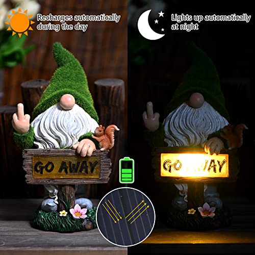 ASAWASA Gnomes Decorations for Yard with Solar LED Light,Large Outdoor Funny Garden Lawn Gnome Decor(Tall 11.8 Inches)