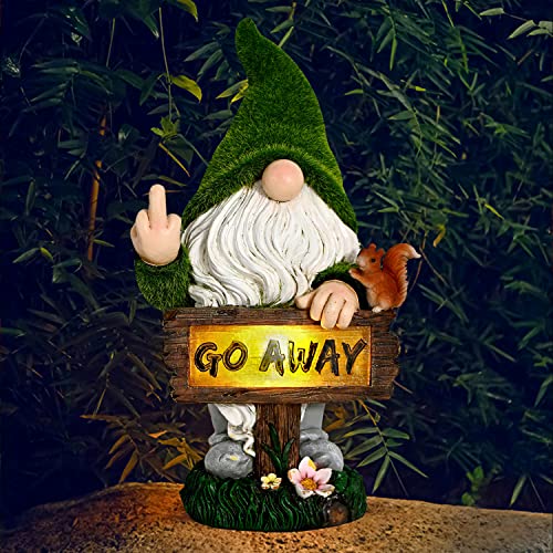 ASAWASA Gnomes Decorations for Yard with Solar LED Light,Large Outdoor Funny Garden Lawn Gnome Decor(Tall 11.8 Inches)