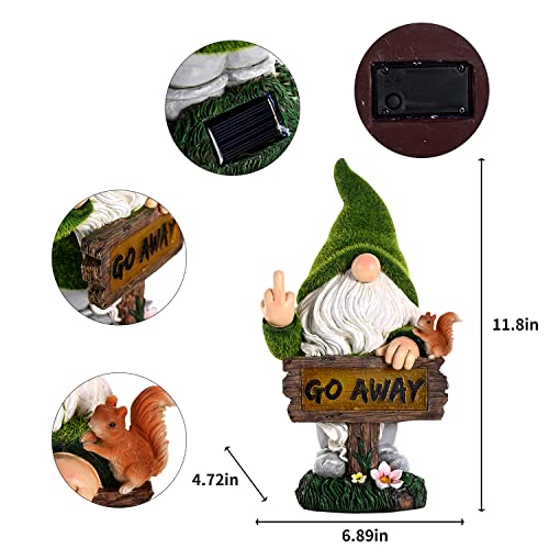 ASAWASA Gnomes Decorations for Yard with Solar LED Light,Large Outdoor Funny Garden Lawn Gnome Decor(Tall 11.8 Inches)