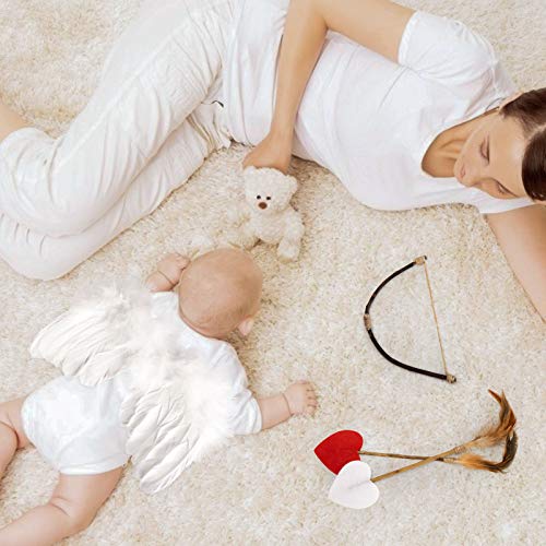 AMOR PRESENT Baby Angel Wings, 5PCS Newborn Photoshoot Clothes White Angel Feather Wing Baby Cupid Costume Set with Headband Bow Swords Photo Prop Outfit 0-18 Months