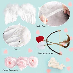 AMOR PRESENT Baby Angel Wings, 5PCS Newborn Photoshoot Clothes White Angel Feather Wing Baby Cupid Costume Set with Headband Bow Swords Photo Prop Outfit 0-18 Months