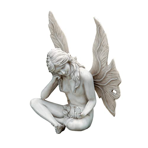 Design Toscano Gazing Secret Garden Fairy Statue, 10 Inch, Polyresin, Antique Stone