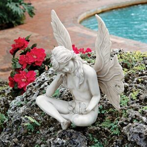 Design Toscano Gazing Secret Garden Fairy Statue, 10 Inch, Polyresin, Antique Stone