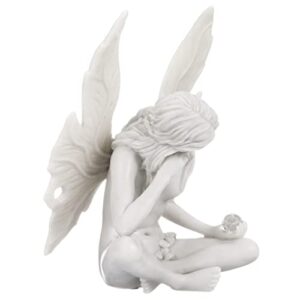 Design Toscano Gazing Secret Garden Fairy Statue, 10 Inch, Polyresin, Antique Stone