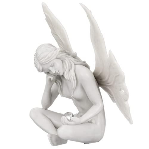 Design Toscano Gazing Secret Garden Fairy Statue, 10 Inch, Polyresin, Antique Stone