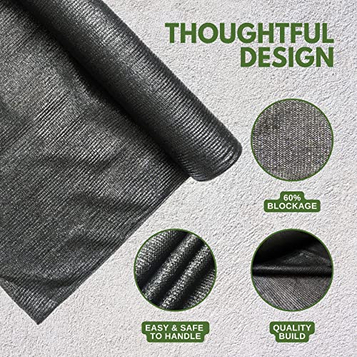 WindscreenSupplyCo 5'10" x 100 ft 60% Shade Cloth Roll for Covering Garden, Greenhouse, Patio, Canopy (Black)