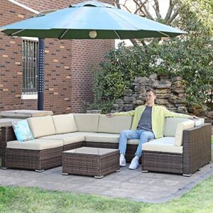 YITAHOME 8 Piece Outdoor Patio Furniture Sets, Garden Conversation Wicker Sofa Set, and Patio Sectional Furniture Sofa Set with Coffee Table and Cushion for Lawn, Backyard, and Poolside, Brown