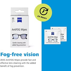 ZEISS Anti-Fog Lens Wipes, Pre-Moistened, Individually Wrapped Defogger Wipes for Coated Lenses, Binoculars, Scopes, Cameras, and Glasses, 30 Count