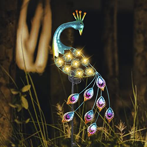 Solar Garden Lights Outdoor, Garden Solar Lights Pathway Outdoor, Solar Garden Lights Metal Peacock Garden Stake, for Pathway Walkway Lawn Patio Yard Garden Decorations